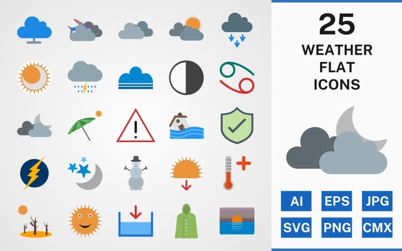 25 Weather FLAT PACK Icon Set #115496 - TemplateMonster