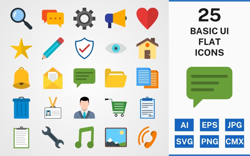 25 Basic UI FLAT PACK Icon Set #115506 - TemplateMonster