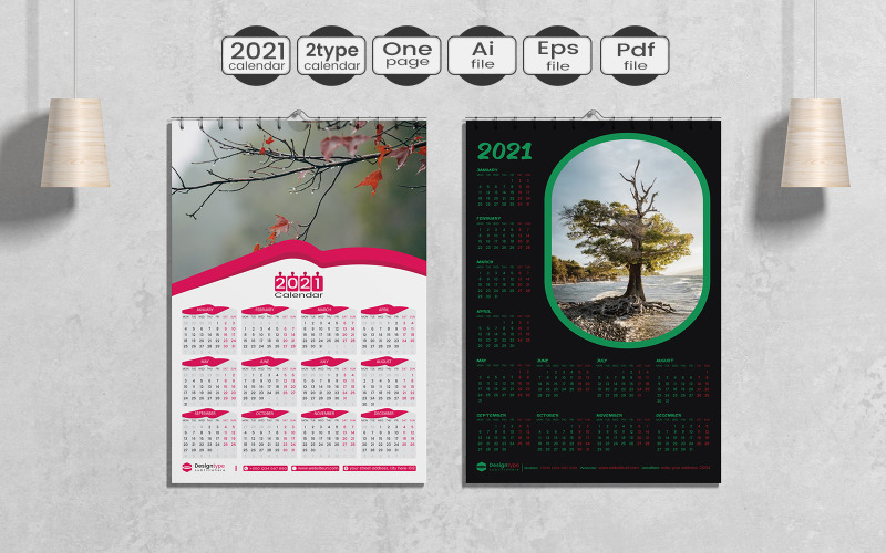 2021 Two Type Wall Calendar Template Planner