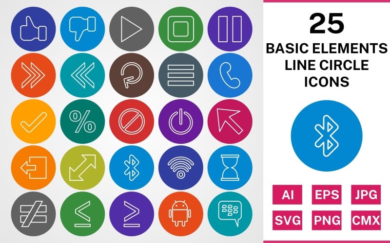 25 BASIC ELEMENTS LINE CIRCLE PACK Icon Set - TemplateMonster