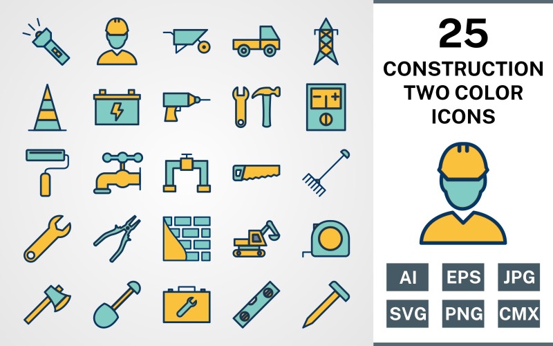 25 CONSTRUCTION FILLED TWO COLORS PACK Icon Set