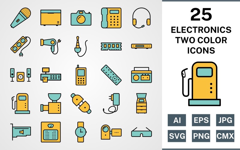 25 ELECTRONIC DEVICES FILLED TWO COLORS PACK Icon Set