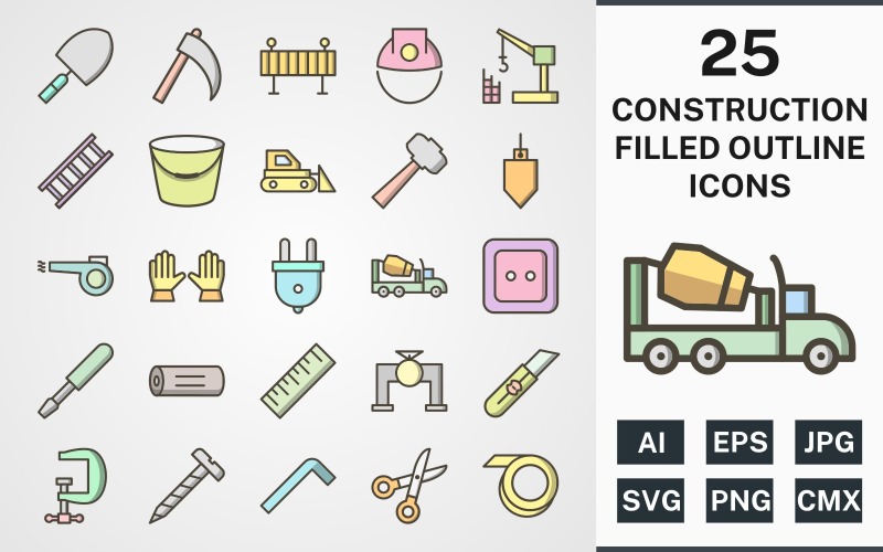 25 CONSTRUCTION FILLED OUTLINE PACK Icon Set