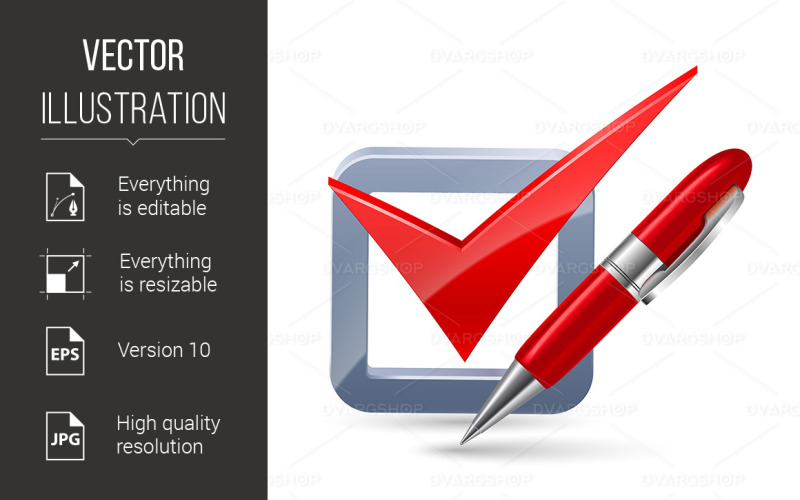 Pen and Tick Mark - Vector Image #117489 - TemplateMonster