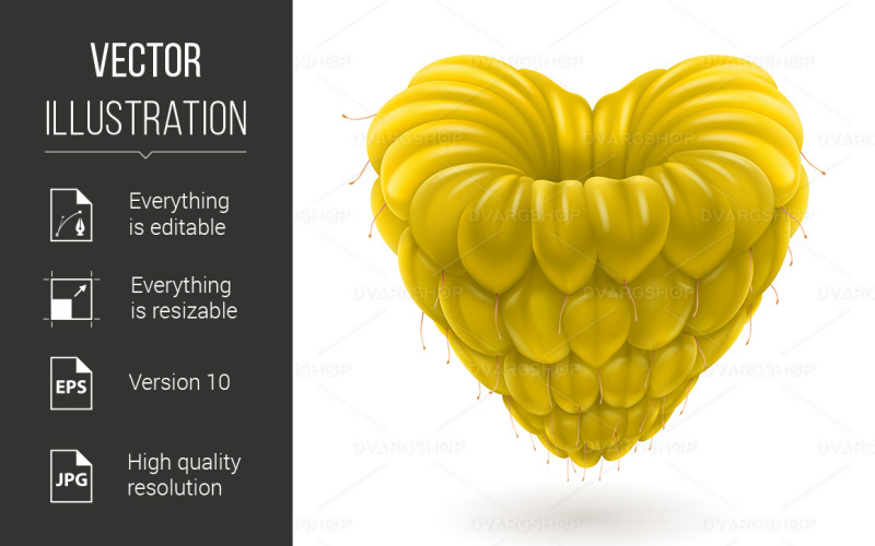 Yellow Raspberry Heart - Vector Image - TemplateMonster