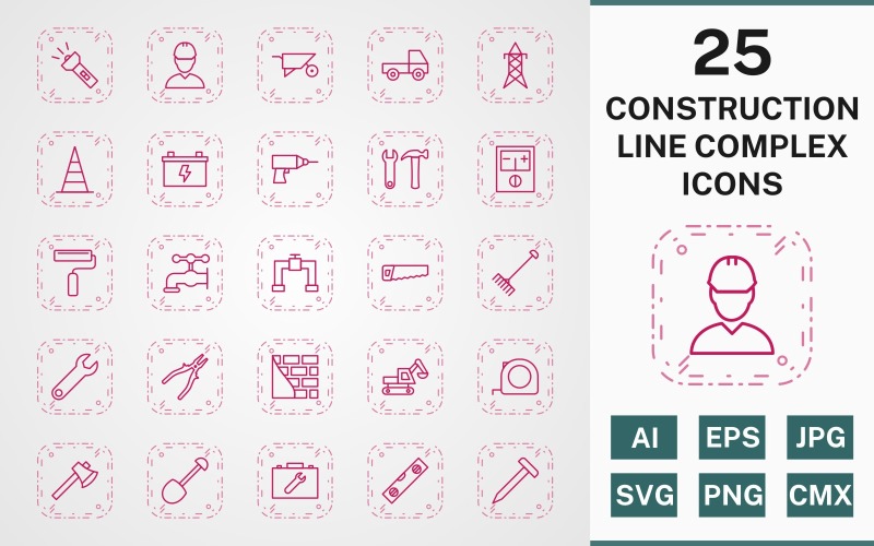 25 CONSTRUCTION LINE COMPLEX PACK Icon Set - TemplateMonster