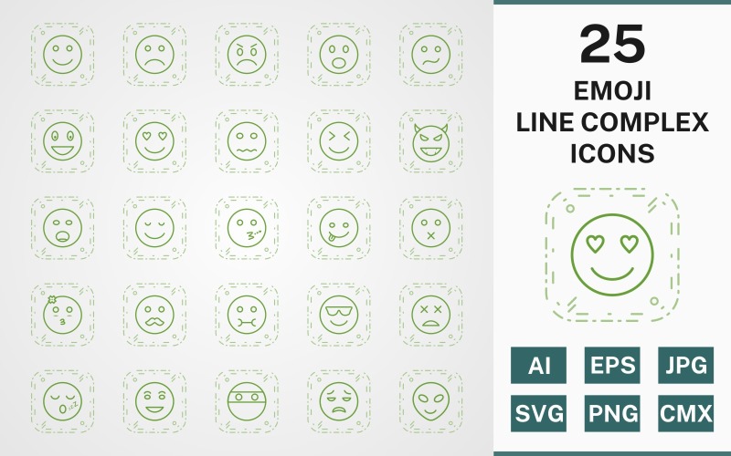 25 EMOJI LINE COMPLEX PACK Icon Set #118332 - TemplateMonster