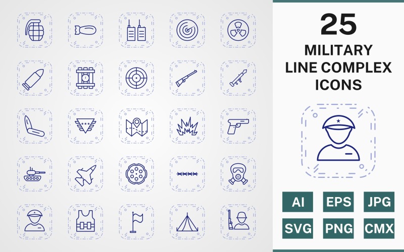 25 MILITARY LINE COMPLEX PACK Icon Set - TemplateMonster