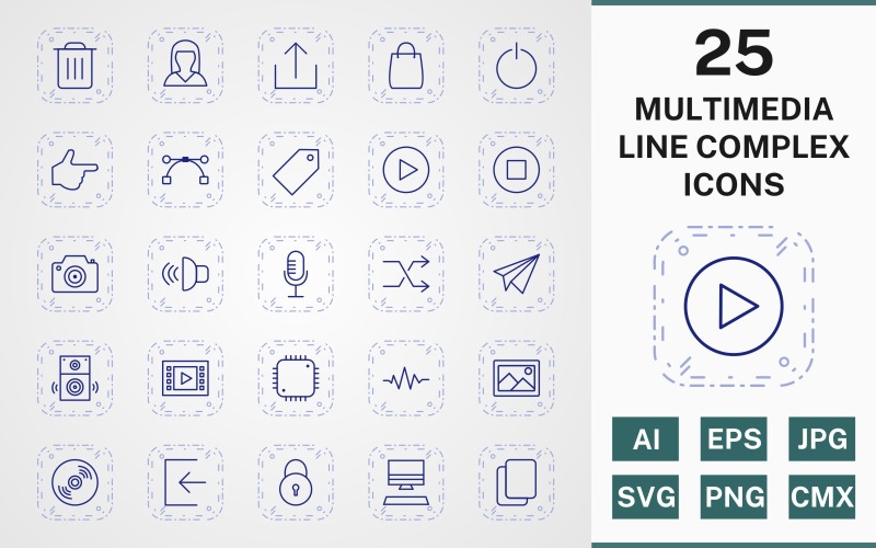 25 MULTIMEDIA LINE COMPLEX PACK Icon Set - TemplateMonster