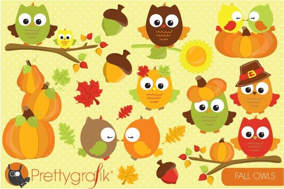 Fall Owls Clipart - Vector Image #119332 - TemplateMonster