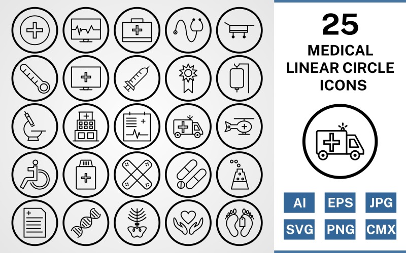 25 Medical Linear Circle Icon Set #119422 - TemplateMonster