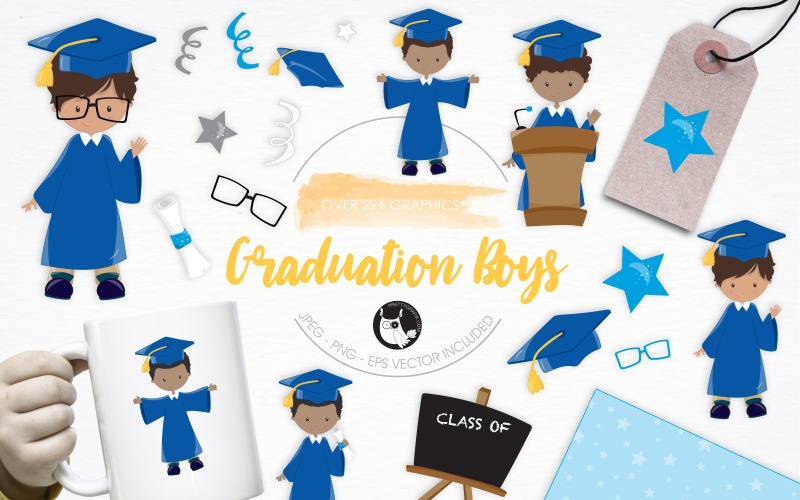 Graduation Boys illustration pack - Vector Image