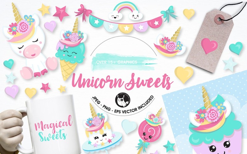 Unicorn sweets graphics illustration - Vector Image