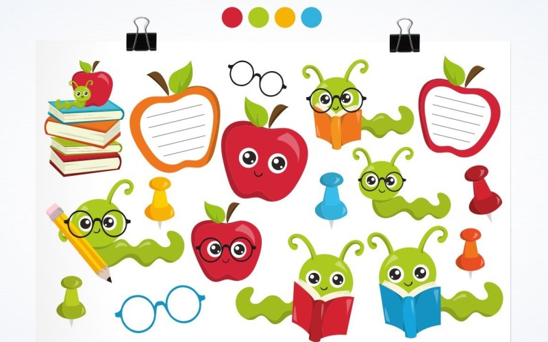 Apple Bookworm - Vector Image #120358 - TemplateMonster