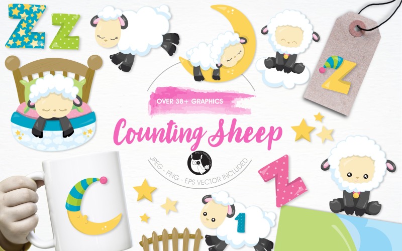 Counting sheep illustration pack - Vector Image