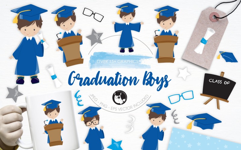 Graduation Boys illustration pack - Vector Image