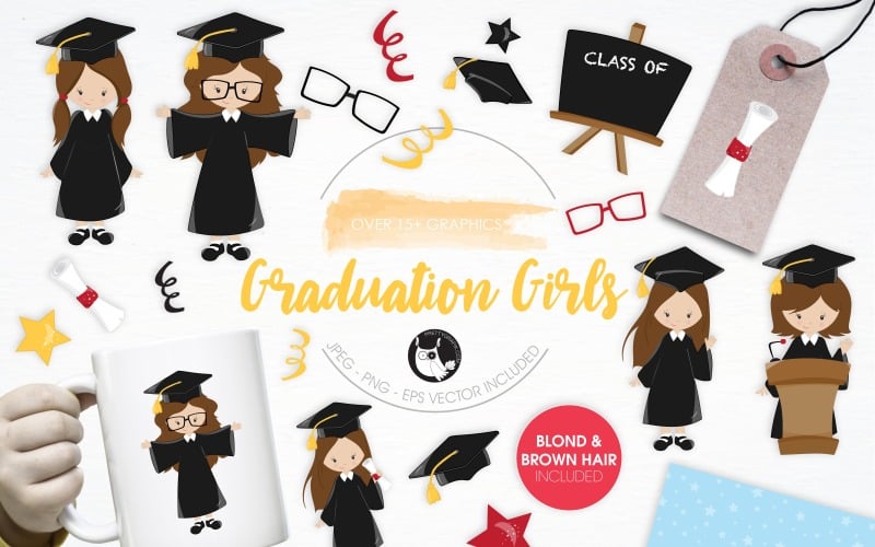 Graduation Girls illustration pack - Vector Image