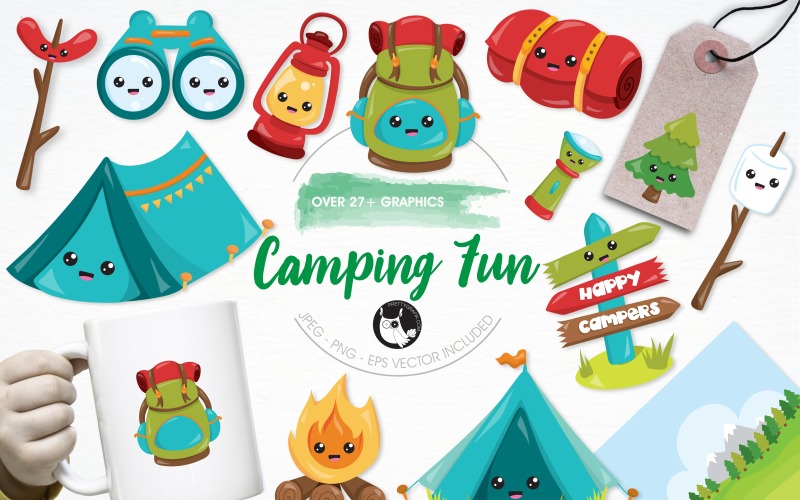 Camping fun illustration pack - Vector Image