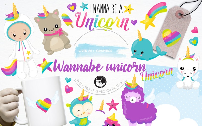 Download Wannabe unicorn illustration pack - Vector Image - Vector на ...