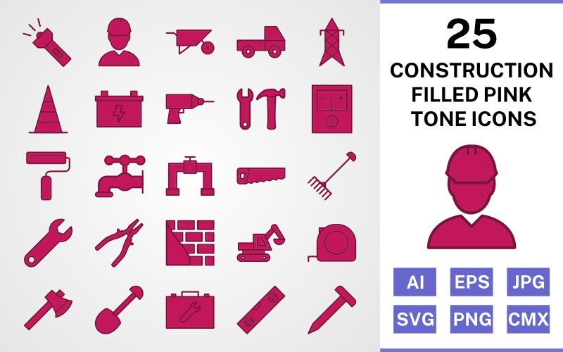 25 Construction Filled Pink Tone Icon Set - TemplateMonster