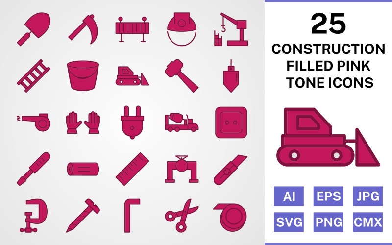 25 Construction Filled Pink Tone Icon Set - TemplateMonster
