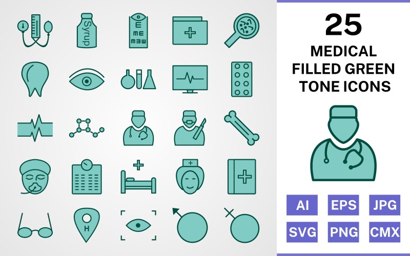 25 Medical Filled Green Tone Icon Set - TemplateMonster