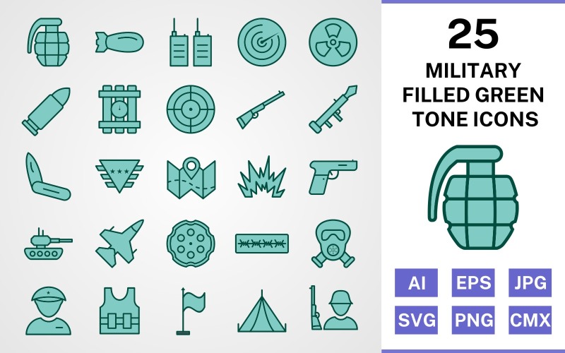 25 Military Filled Green Tone Icon Set - TemplateMonster