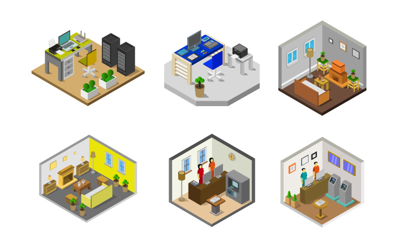 Set Of Isometric Rooms - Vector Image - TemplateMonster