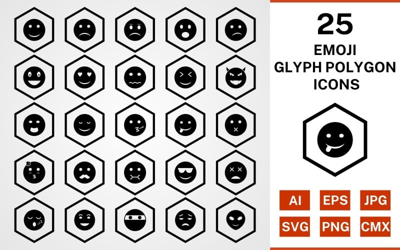 25 Emoji Glyph Polygon Icon Set #123326 - TemplateMonster