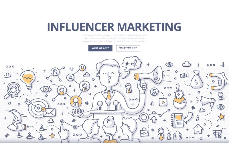 Influencer Marketing Doodle Concept - Vector Image