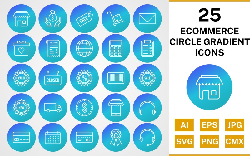 25 Ecommerce Circle Gradient Icon Set - TemplateMonster
