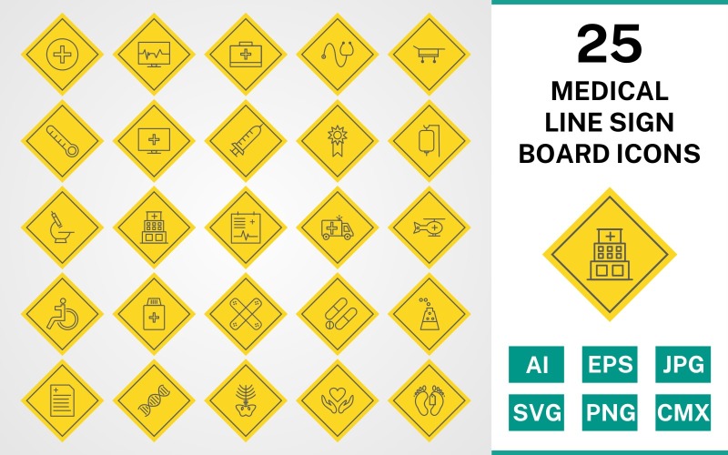 25 Medical Line Sign Board Icon Set #124722 - TemplateMonster