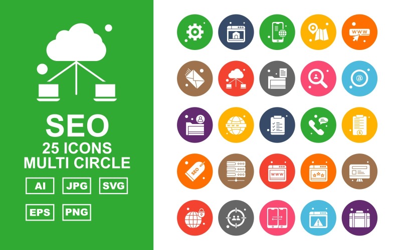 25 Premium SEO Multi Circle Icon Pack Set - TemplateMonster