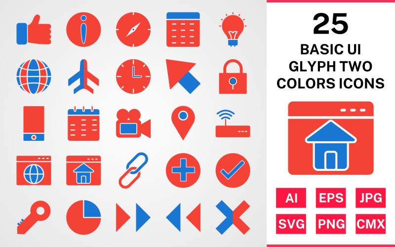 25 Basic ui Glyph Two Colors Icon Set - TemplateMonster