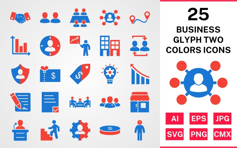 25 Business Glyph Two Colors Icon Set - TemplateMonster