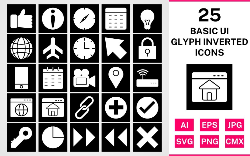 25 Basic ui Glyph Inverted Icon Set #126079 - TemplateMonster