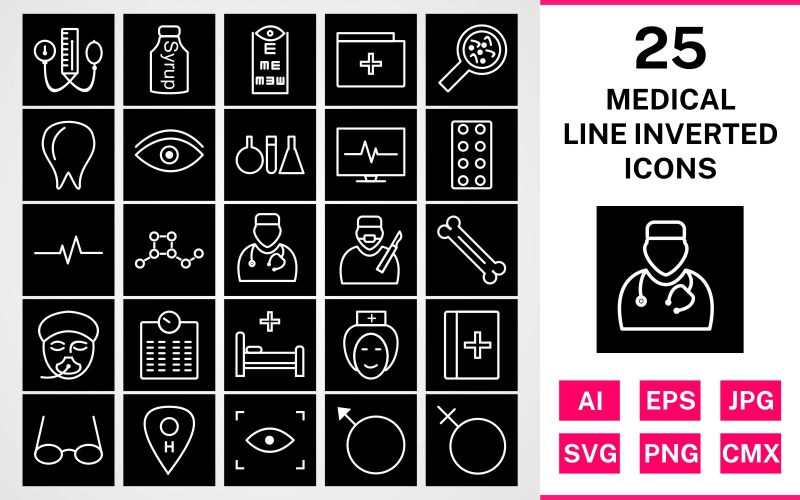25 Medical Line Inverted Icon Set #126081 - TemplateMonster