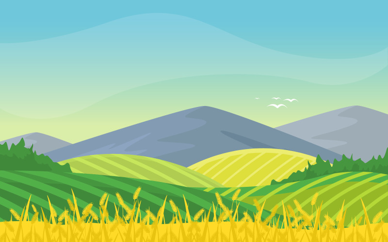 Morning Field Landscape - Illustration - TemplateMonster