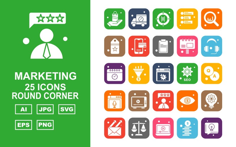 25 Premium Marketing Round Corner Icon Set - TemplateMonster