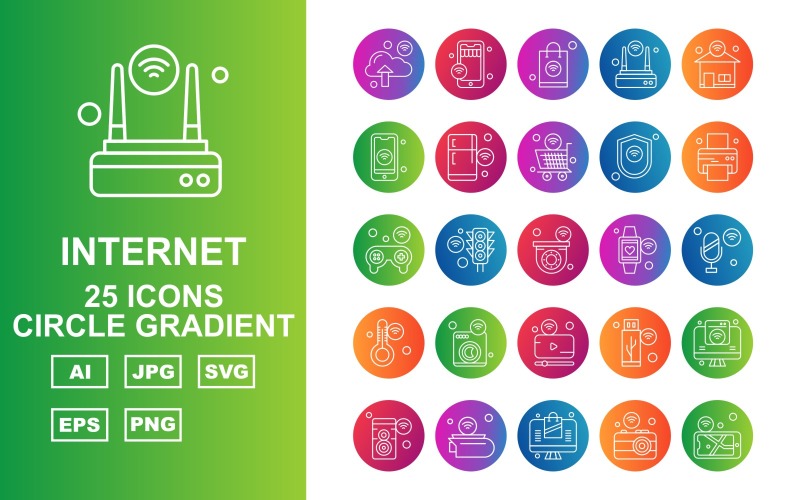 25 Premium Internet Of Things Circle Gradient Icon Set