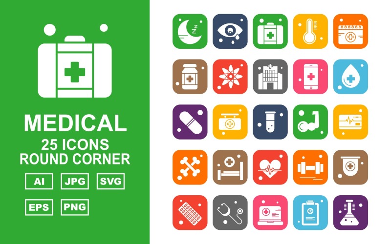 25 Premium Medical Round Corner Icon Set - TemplateMonster