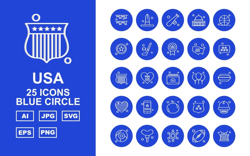 25 Premium USA Blue Circle Icon Set #136799 - TemplateMonster