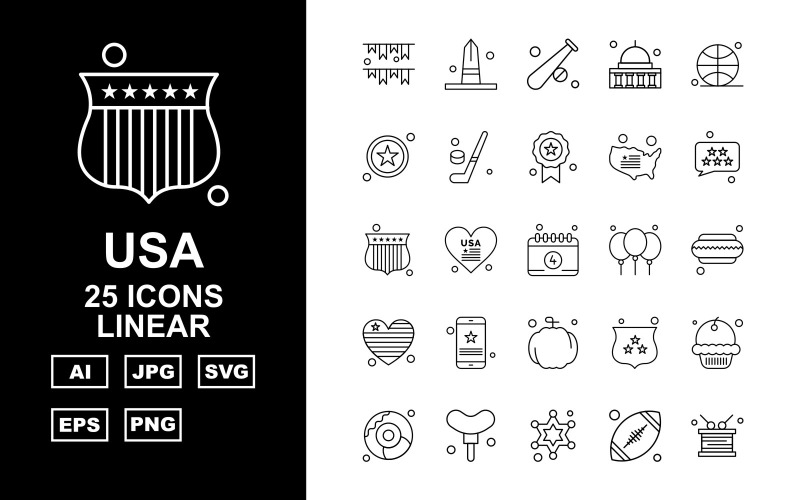 25 Premium USA Linear Icon Set #136819 - TemplateMonster