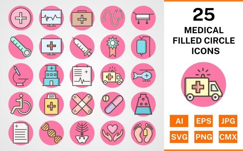 25 Medical Filled Circle Icon Set #143390 - TemplateMonster
