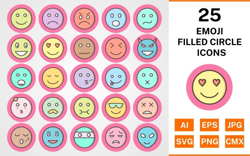 25 Emoji Filled Circle Icon Set #143417 - TemplateMonster
