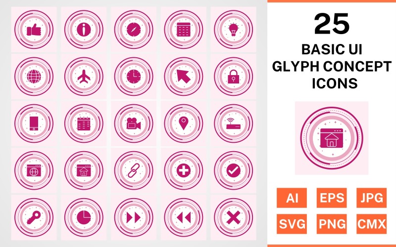 25 Basic ui Glyph Concept Icon Set #143506 - TemplateMonster