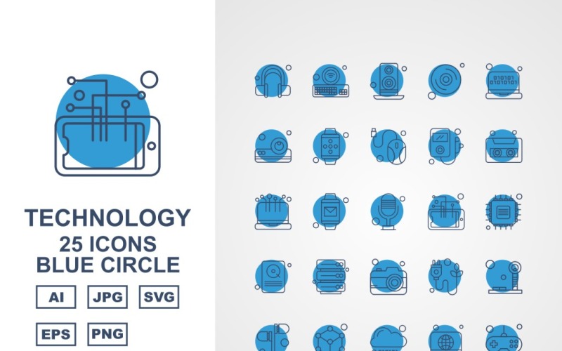 25 Premium Shopping Blue Circle Pack Icon Set