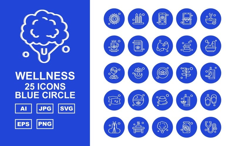 25 Premium Wellness Blue Circle Icon Set - TemplateMonster