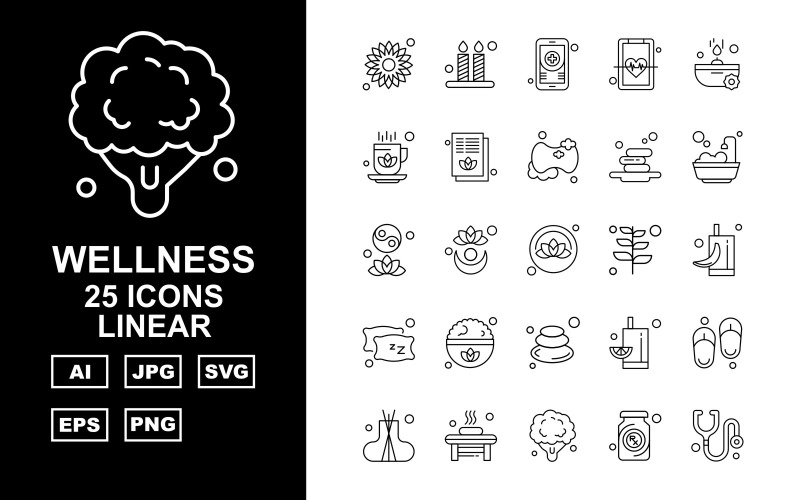 25 Premium Wellness Linear Icon Set #144519 - TemplateMonster