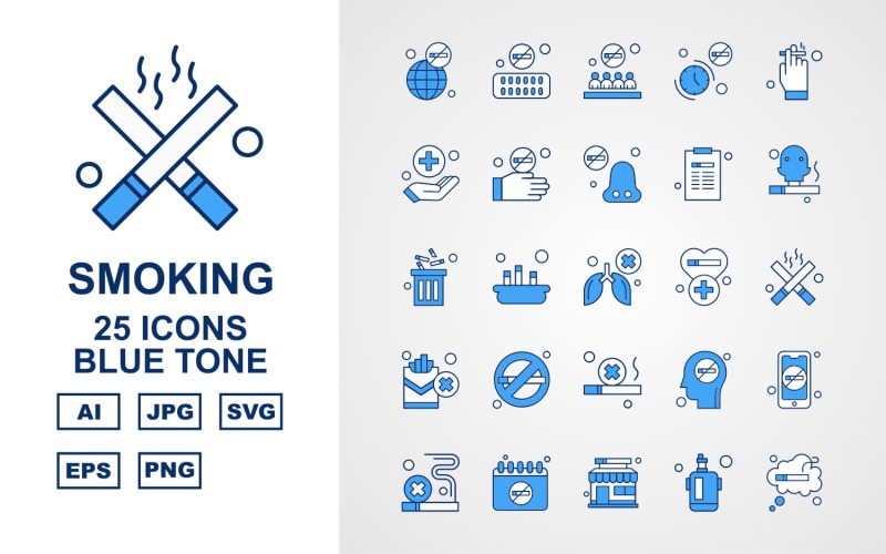 25 Premium Smoking Blue Tone Pack Icon Set - TemplateMonster